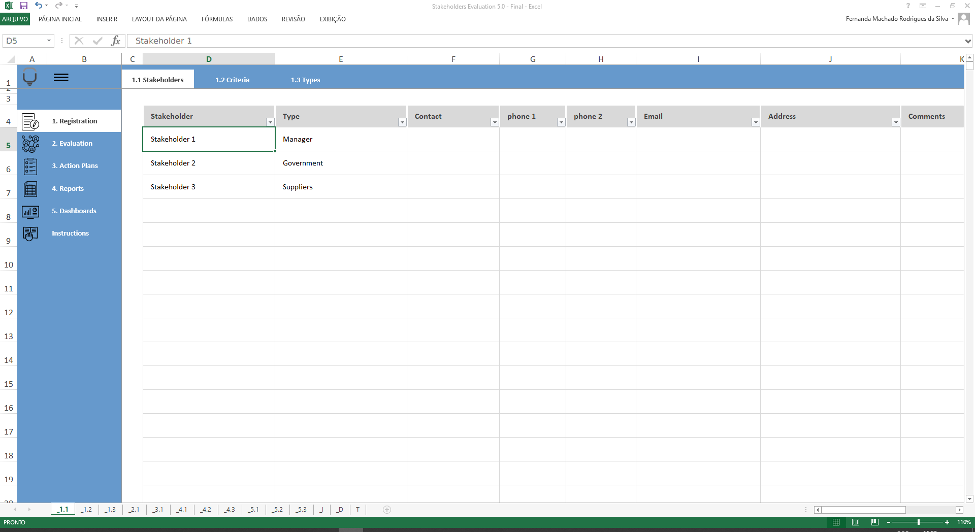 Stakeholders Evaluation Excel Spreadsheet Template - LUZ Templates