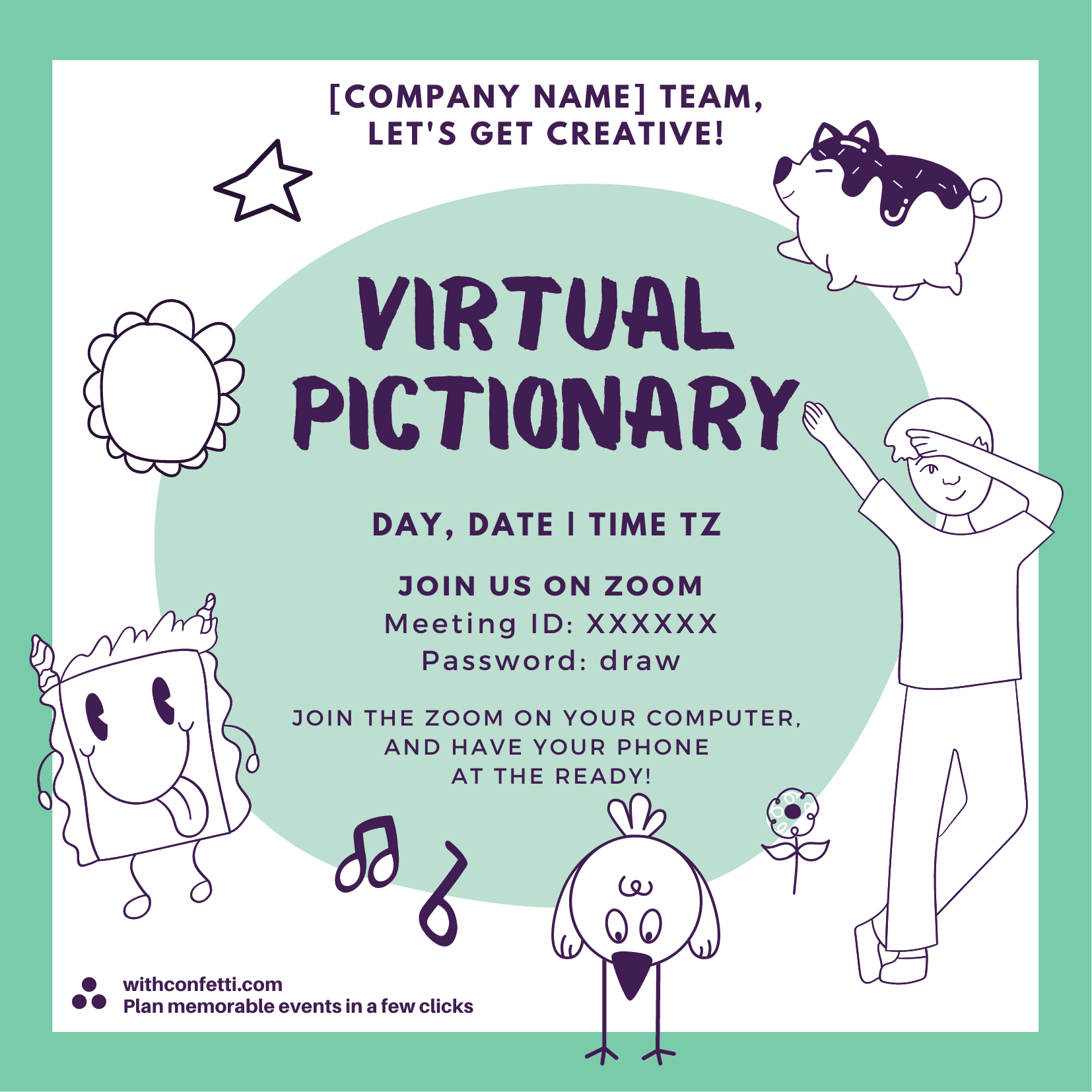 Virtual Pictionary Event Invitation | Confetti 🎉
