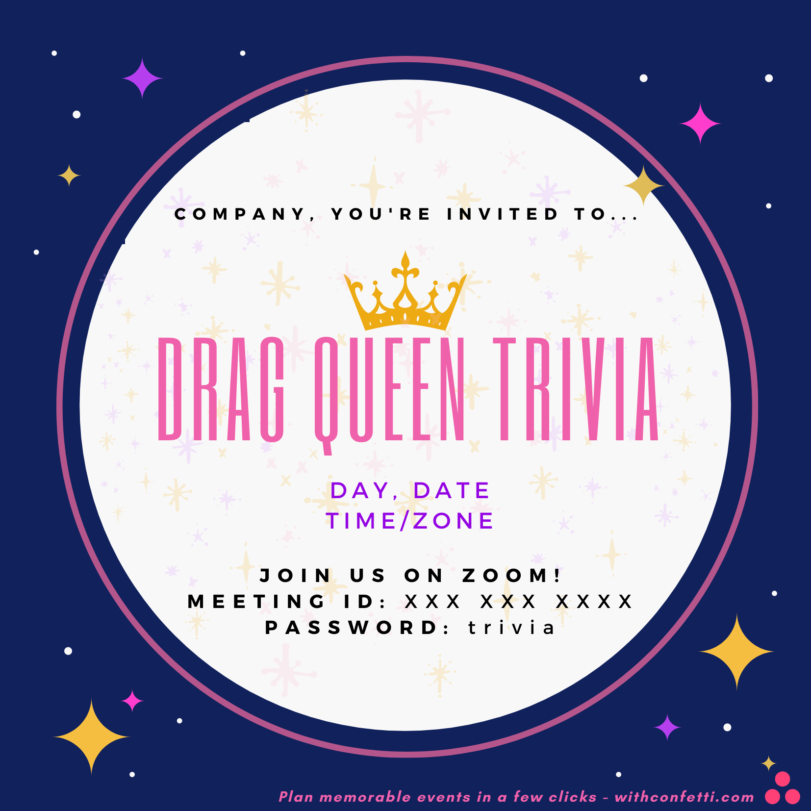 Virtual Drag Queen Trivia Event Invitation | Confetti 🎉