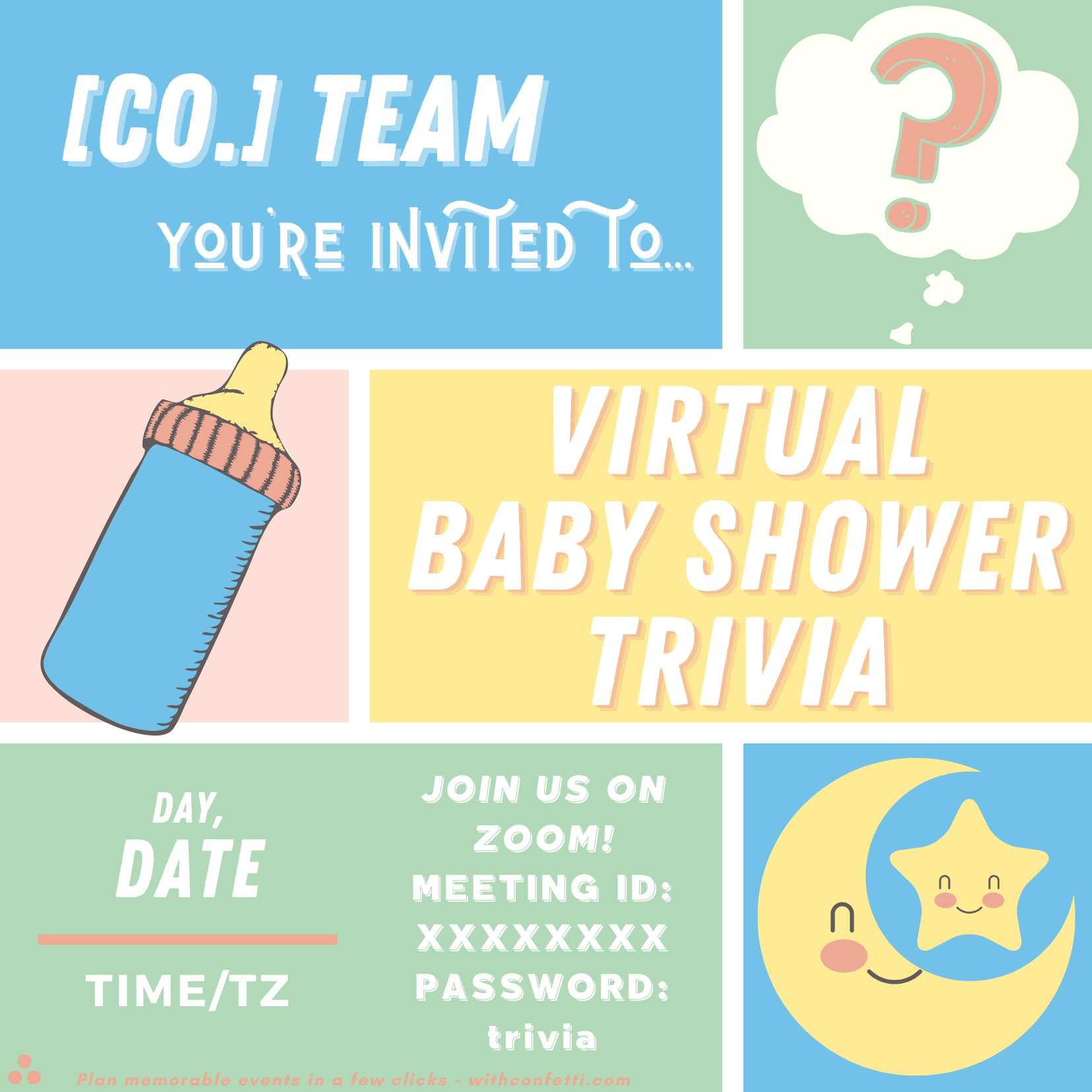 Virtual Baby Shower Trivia Event Invitation | Confetti 🎉
