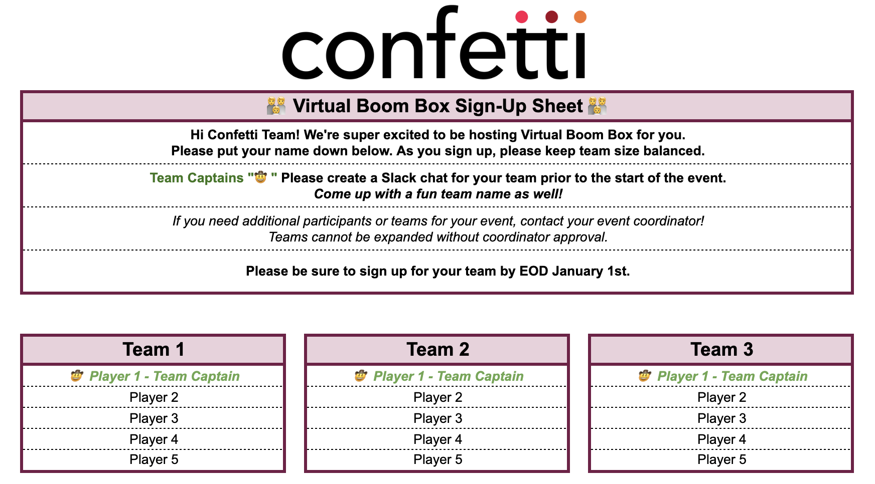Virtual Boom Box Sign-Up Sheet | Confetti 🎉