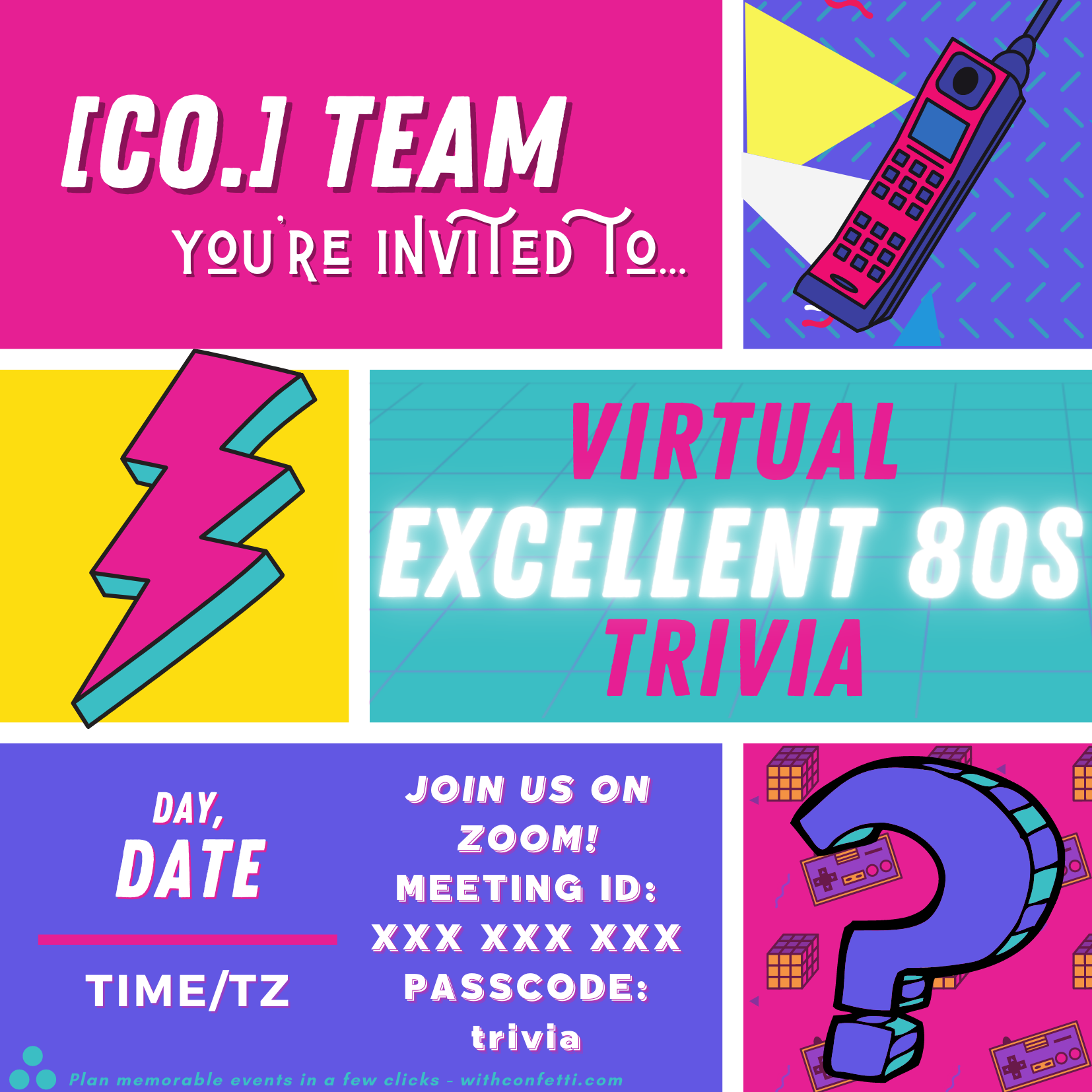 Virtual Excellent 80s Trivia Event Invitation | Confetti 🎉
