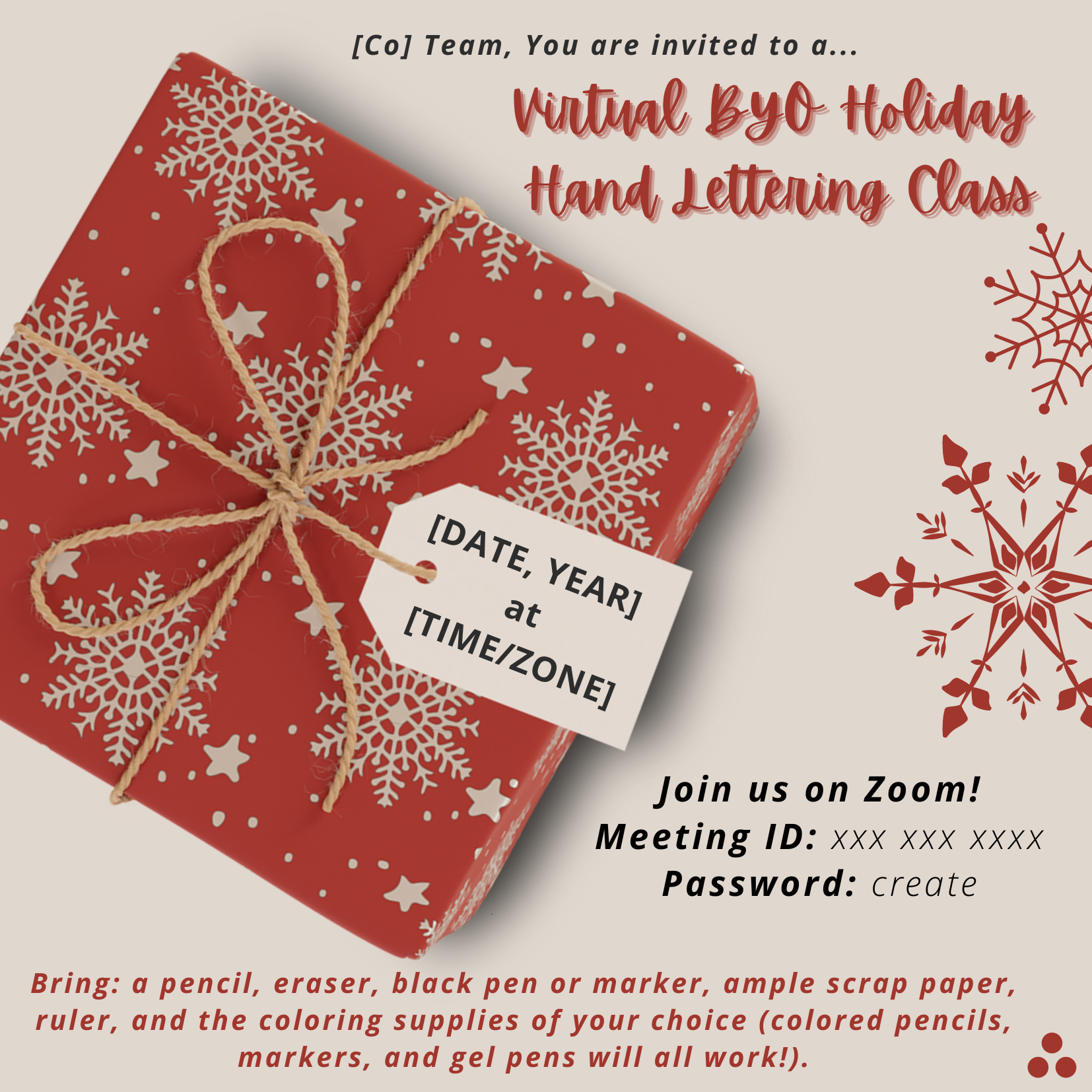 BYO Holiday Hand Lettering Class Event Invitation | Confetti 🎉