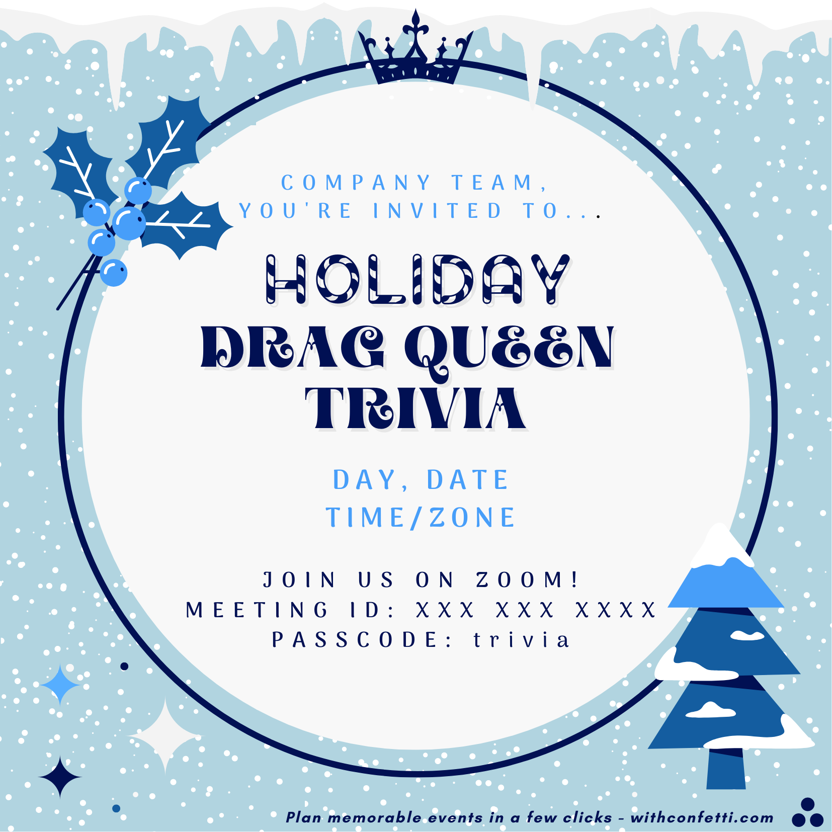 Holiday Drag Queen Trivia Event Invitation | Confetti 🎉