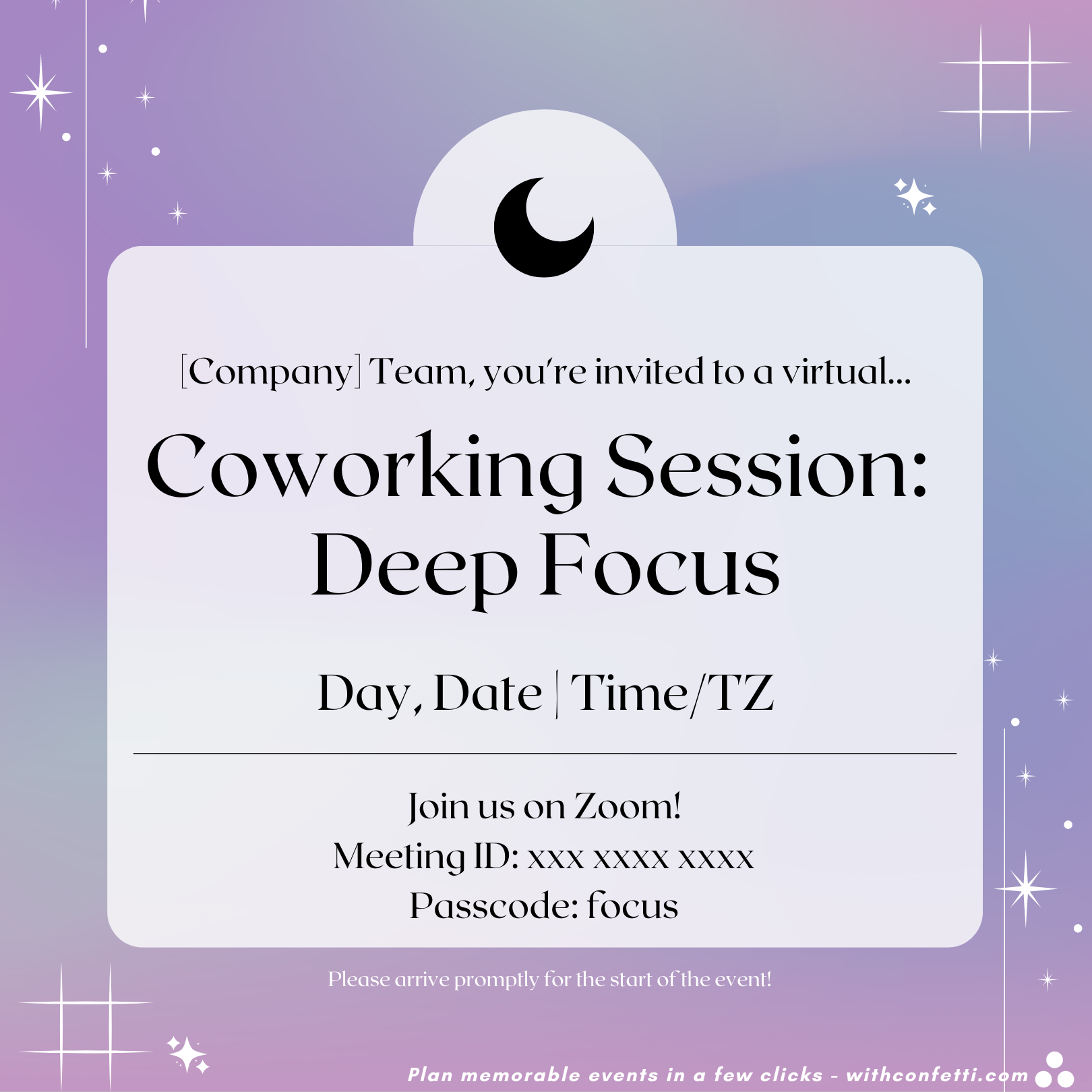 Virtual Coworking Session Event Invitation | Confetti 🎉