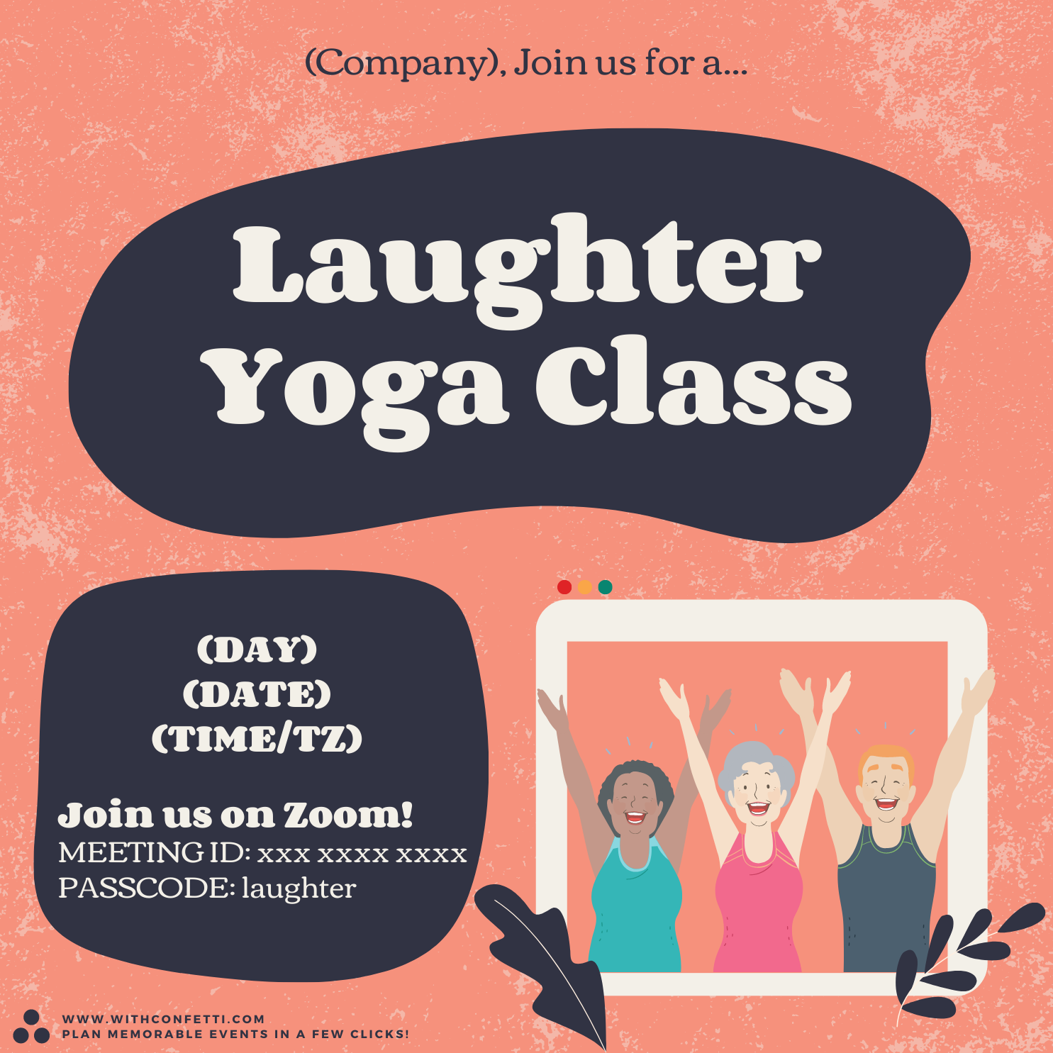 Virtual Laughter Yoga Event Invitation | Confetti 🎉