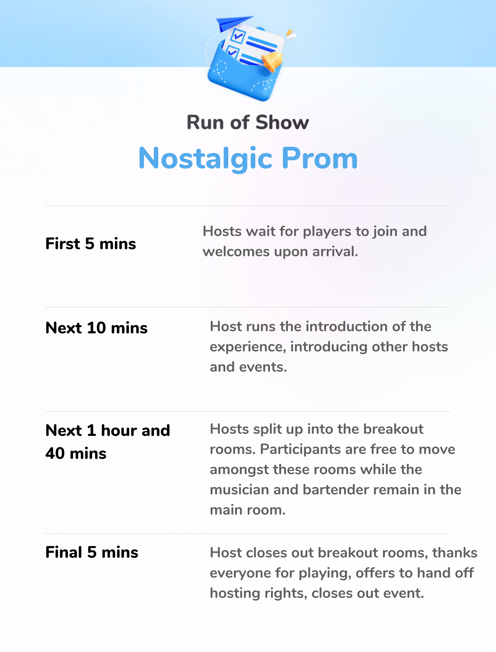 Nostalgic Prom Sample Schedule | Confetti 🎉