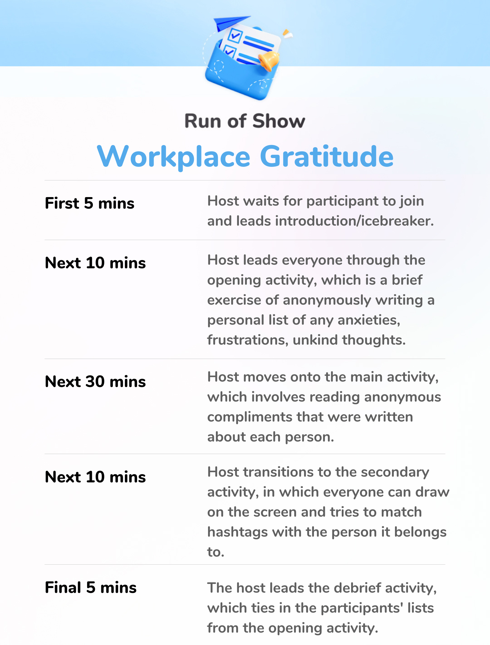 Workplace Gratitude Sample Schedule | Confetti 🎉