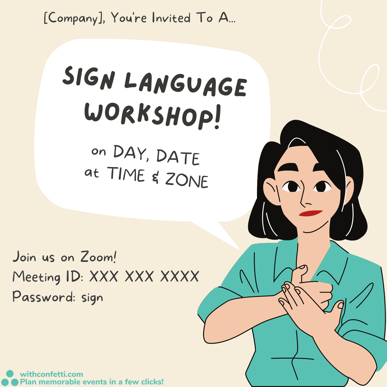 Virtual Sign Language Workshop Event Invitation | Confetti 🎉