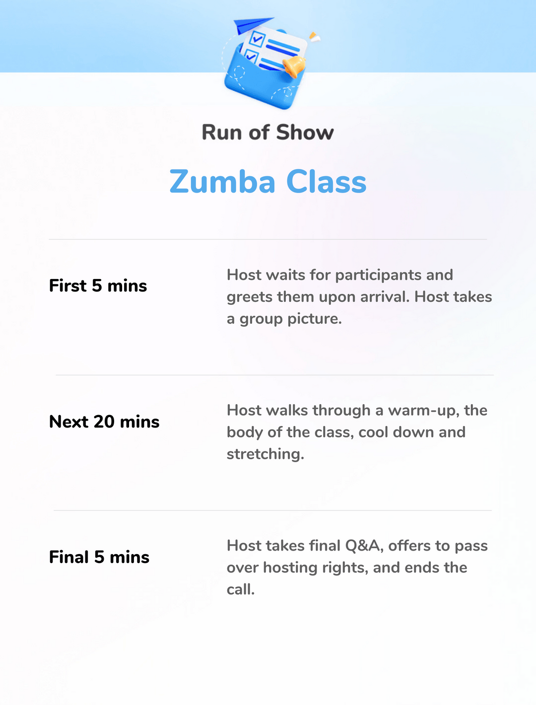 Zumba Class 30-Min Sample Schedule | Confetti 🎉