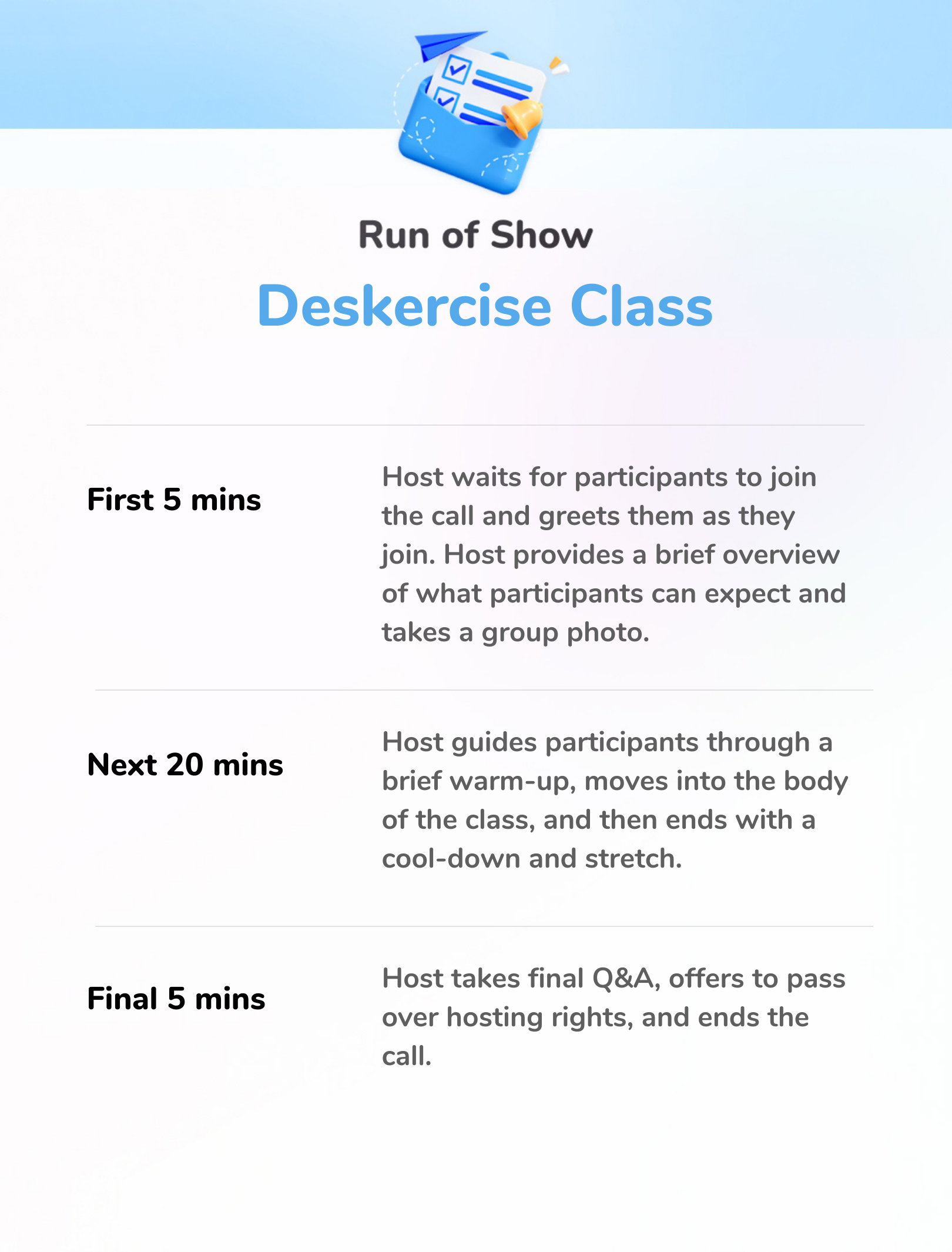 Deskercise Class 30-Min Sample Schedule | Confetti 🎉
