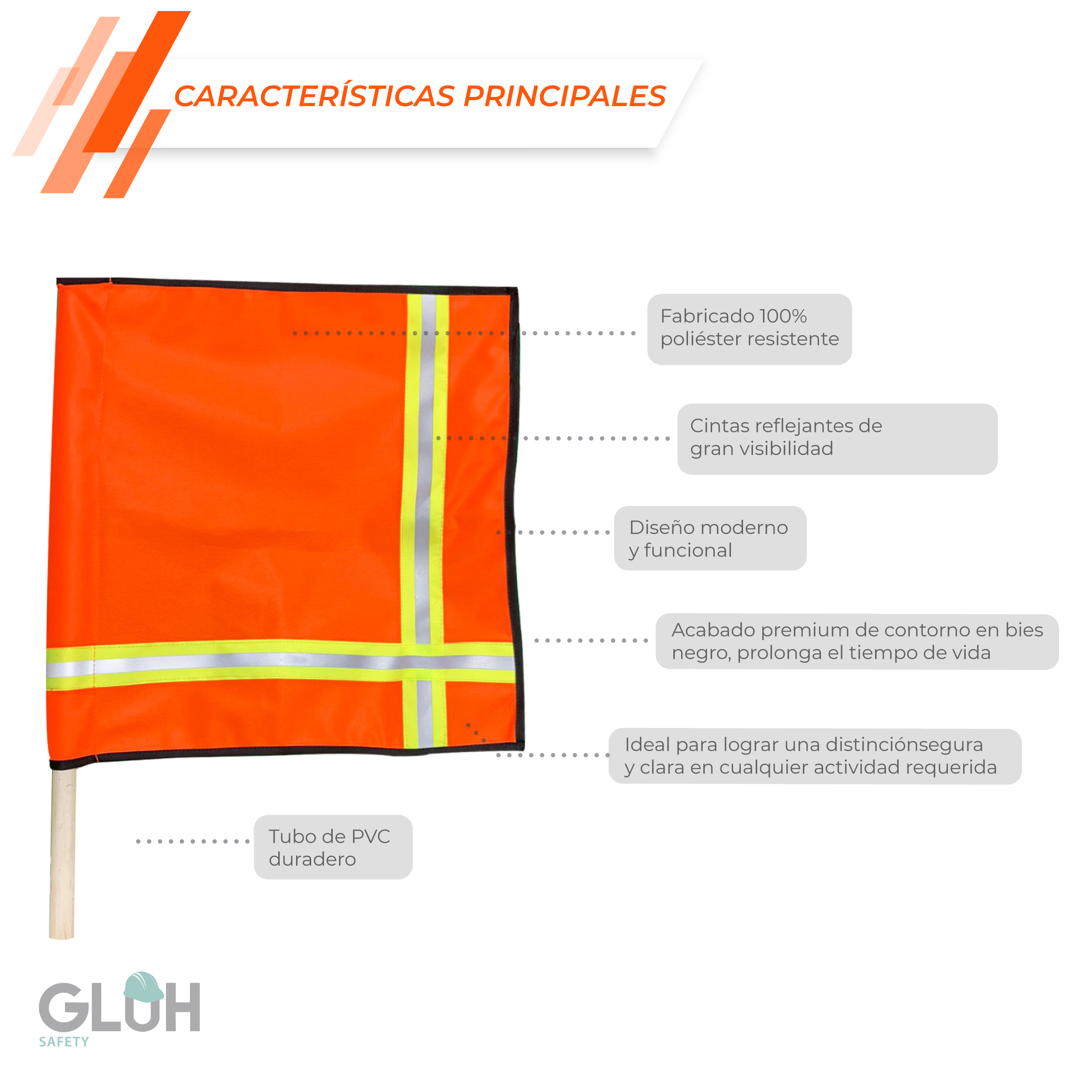 GLUH Internacional | Banderín De Seguridad Reflejante "POLY-+" Naranja