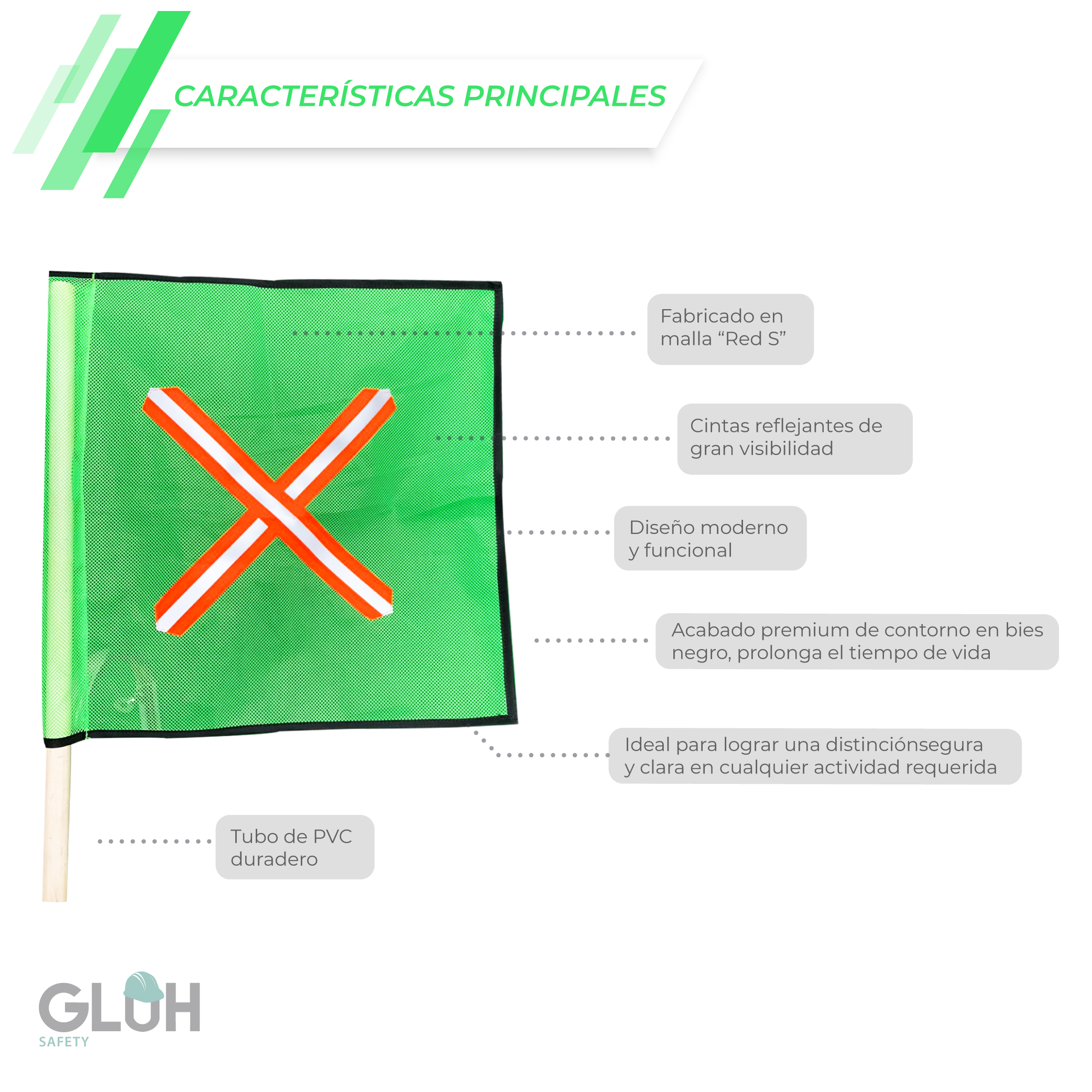 GLUH Internacional | Banderín de Seguridad Reflejante "REDS-x" Verde