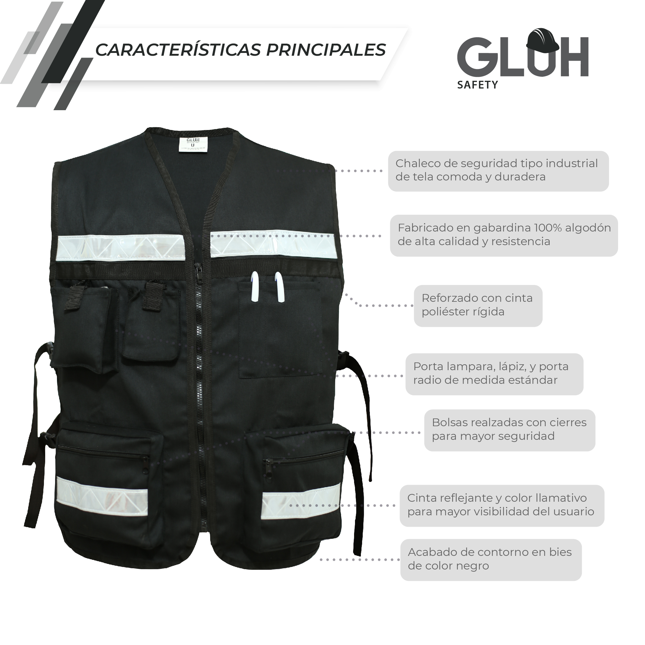 GLUH Internacional | Chaleco de Seguridad Tipo Brigadista de Gabardina ...