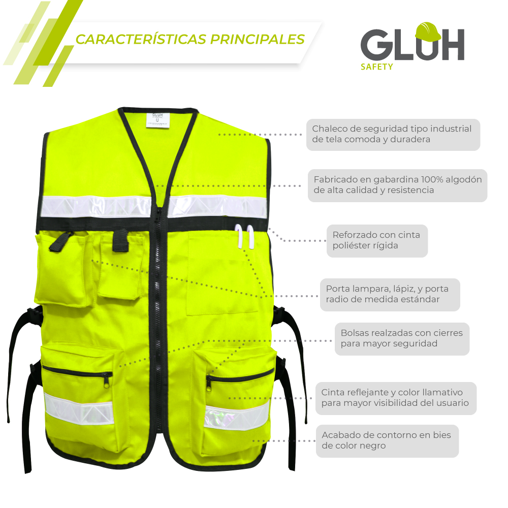 GLUH Internacional | Chaleco de Seguridad Tipo Brigadista de Gabardina ...