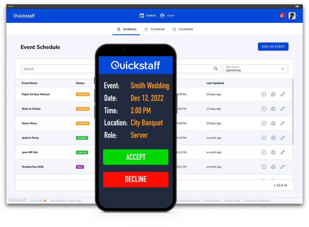 Quickstaff - The Easy Event Staff App for quick staff scheduling