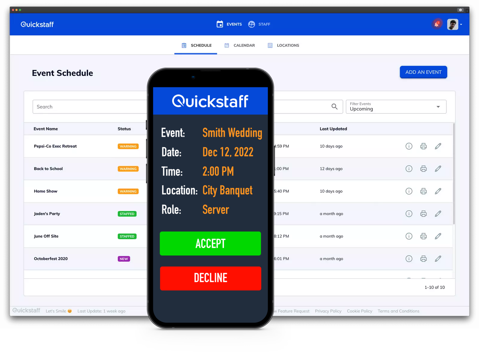 Quickstaff - The Easy Event Staff App for quick staff scheduling