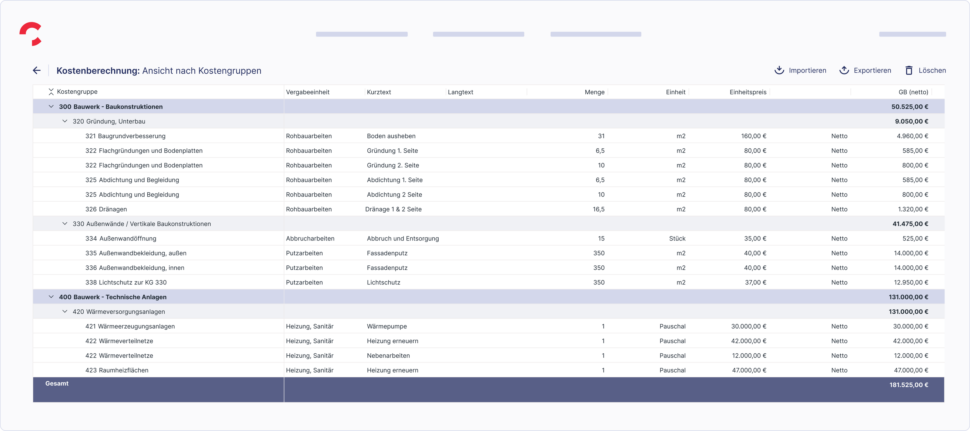 Kostenschätzung nach DIN 276 | Compa