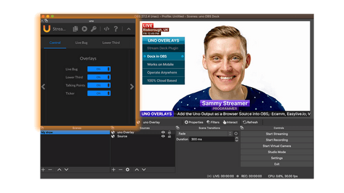 Dock uno overlay control into OBS