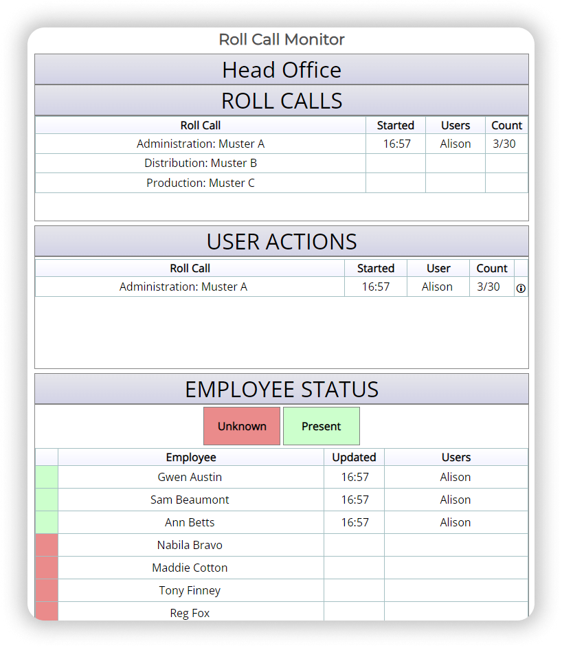 How do I manage a Fire Alarm Roll Call?
