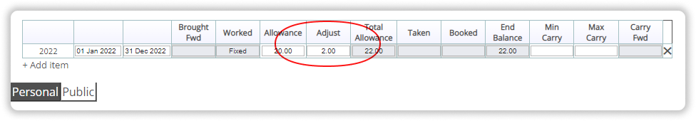 How do I make an adjustment to someone’s holiday balance?