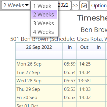How do I view several weeks of Timesheets at the same time?