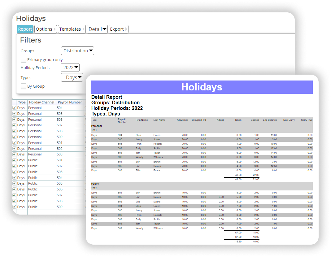 How do I see an employee’s holiday balance?