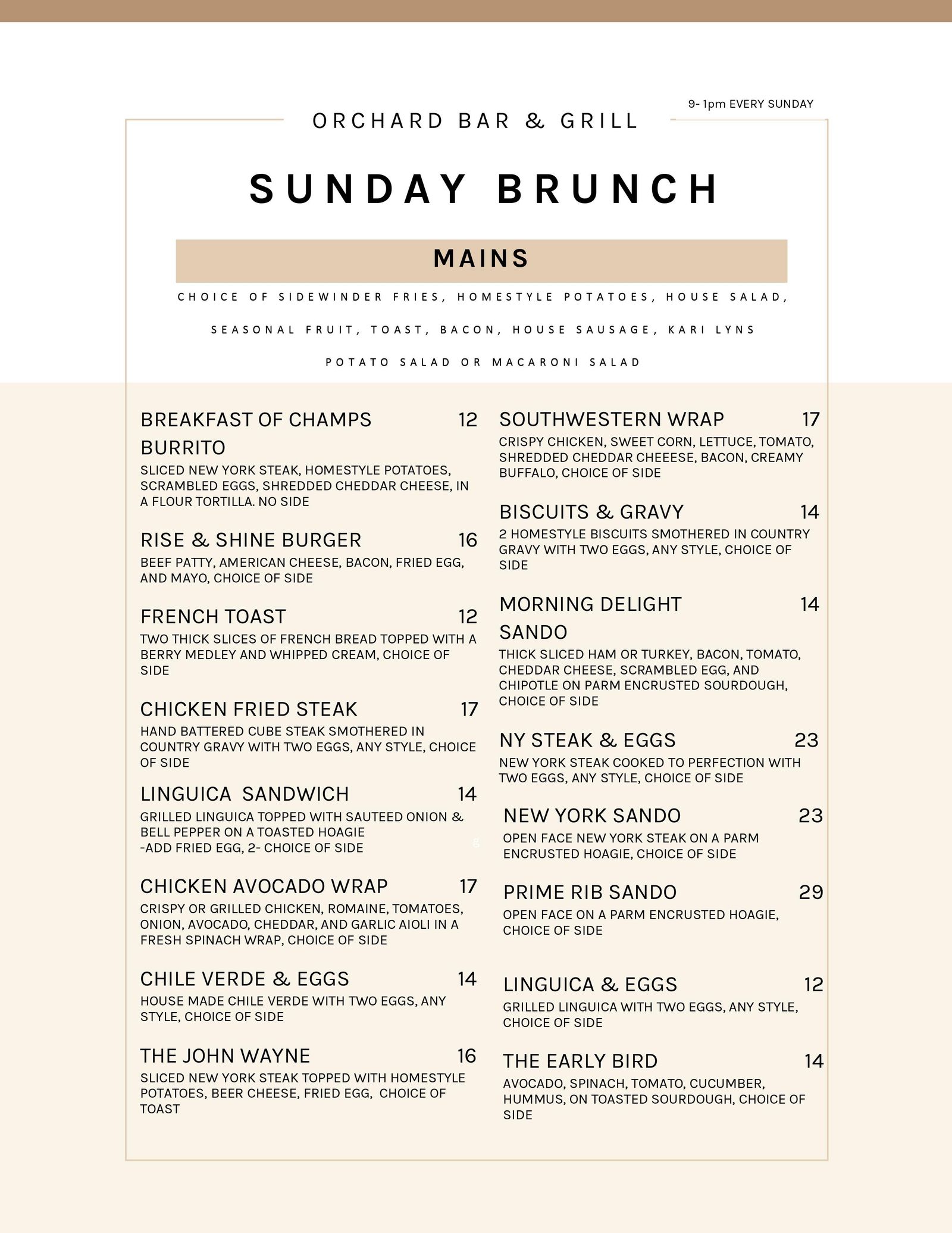 Menu | Orchard Bar & Grill | Chowchilla, CA