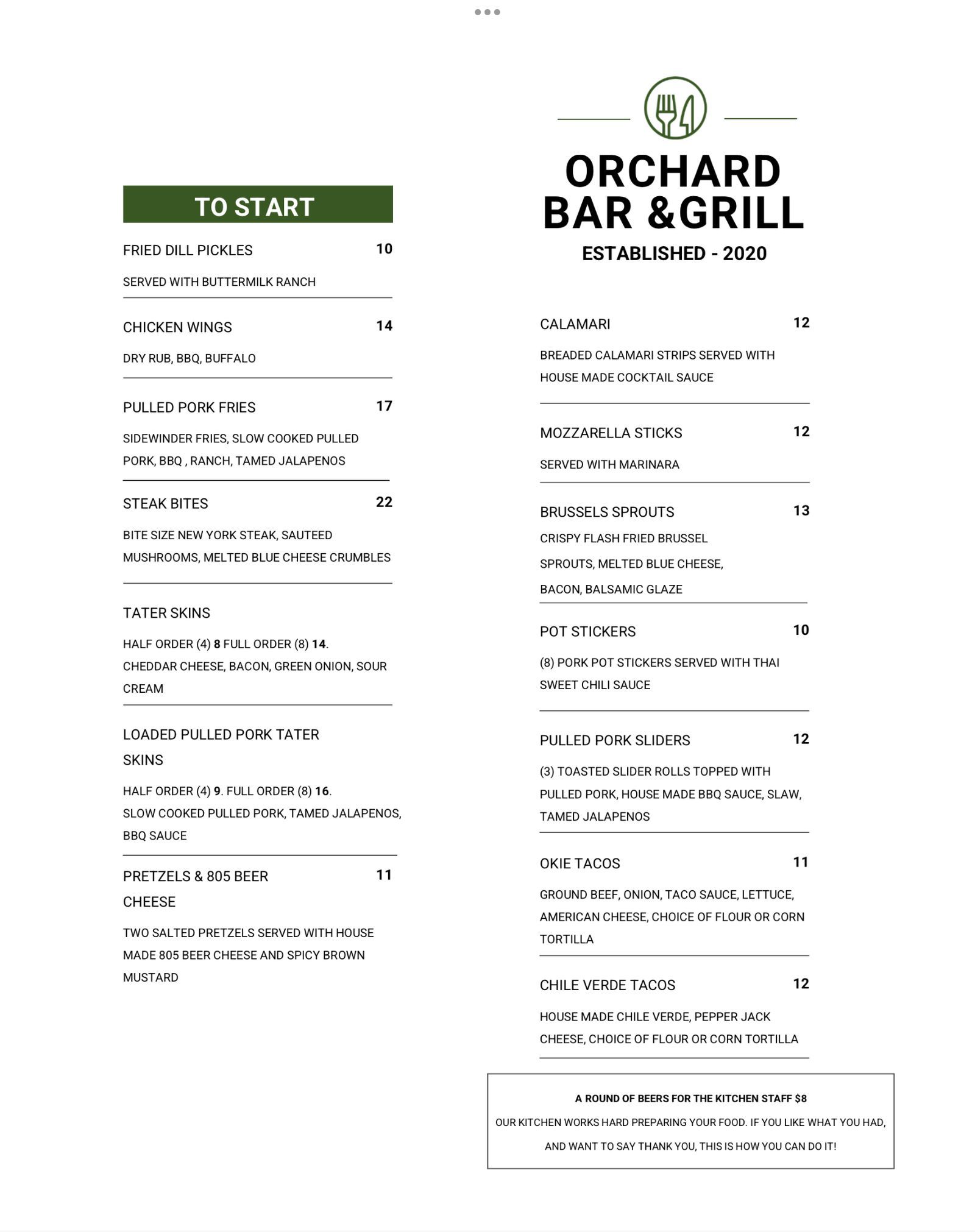 Menu | Orchard Bar & Grill | Chowchilla, CA