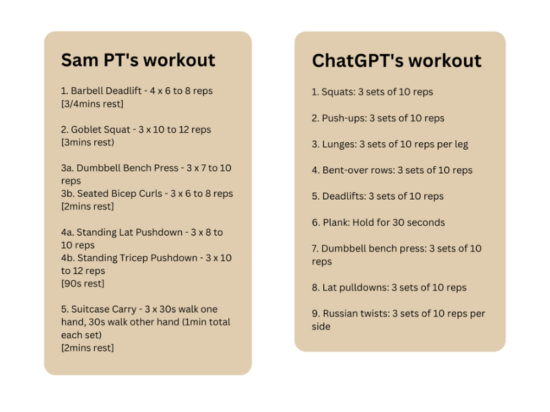 Me vs ChatGPT. Mission: Full body workout.