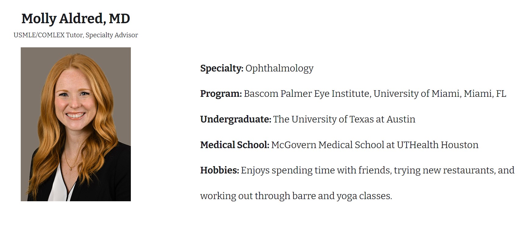 Molly Aldred - USMLE Tutor | Specialty Advisor