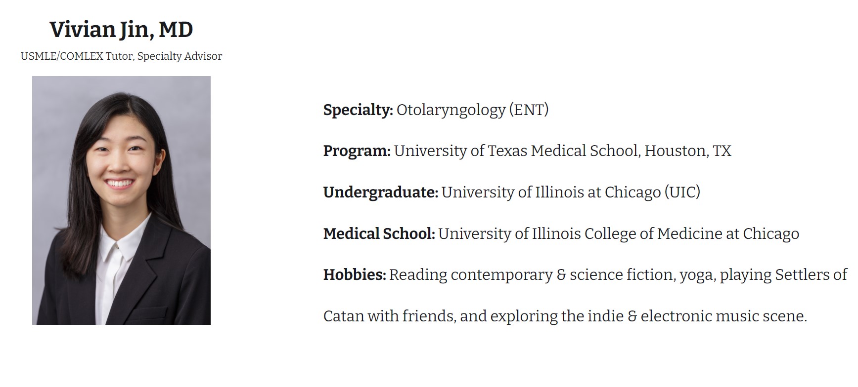 Vivian Jin - USMLE Tutor | Specialty Advisor