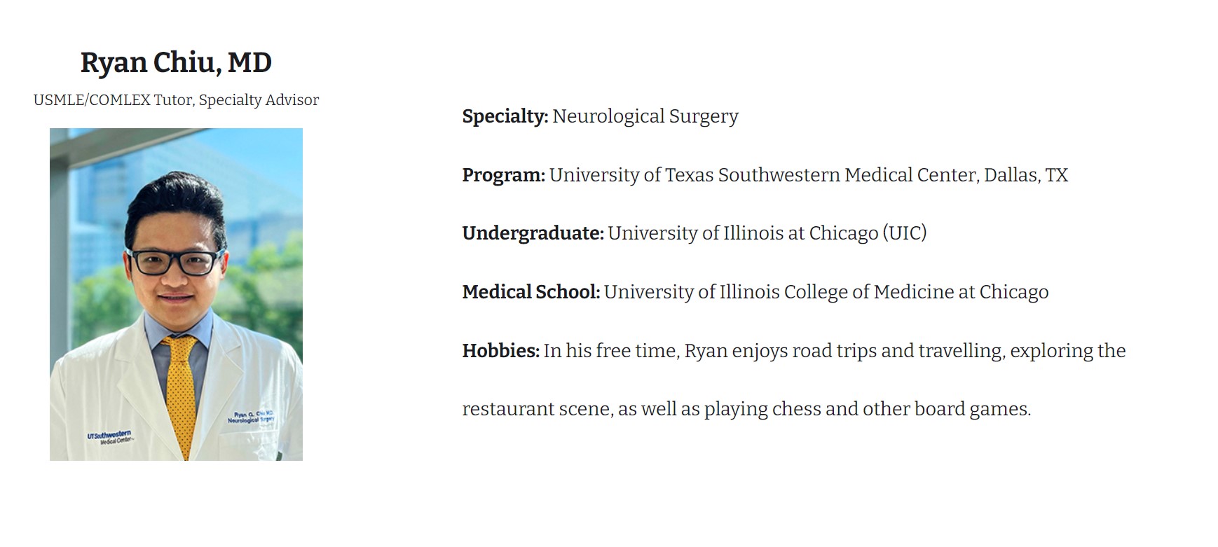 Ryan Chiu - USMLE Tutor | Specialty Advisor
