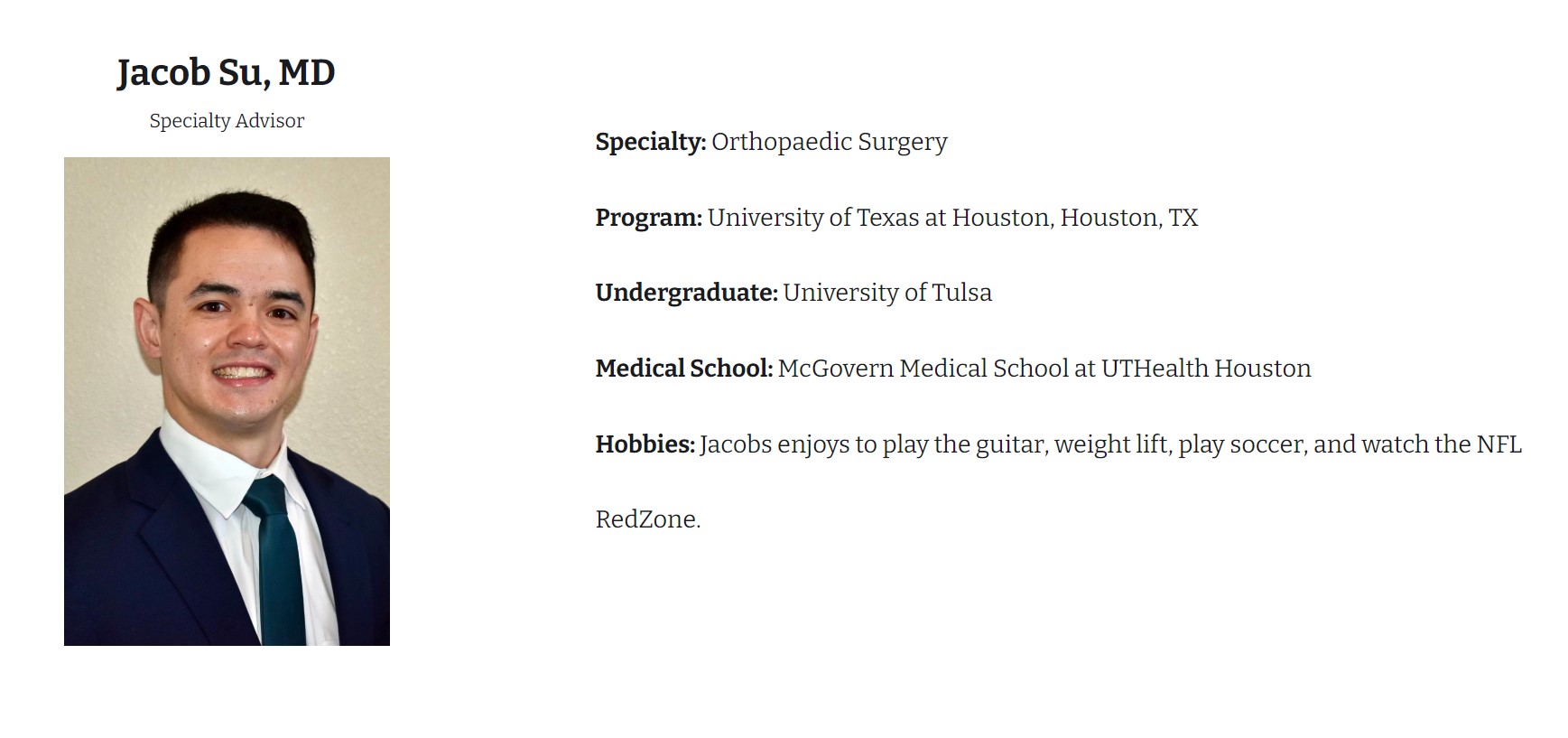 Jacob Su | Orthopedic Surgery Specialty Advisor