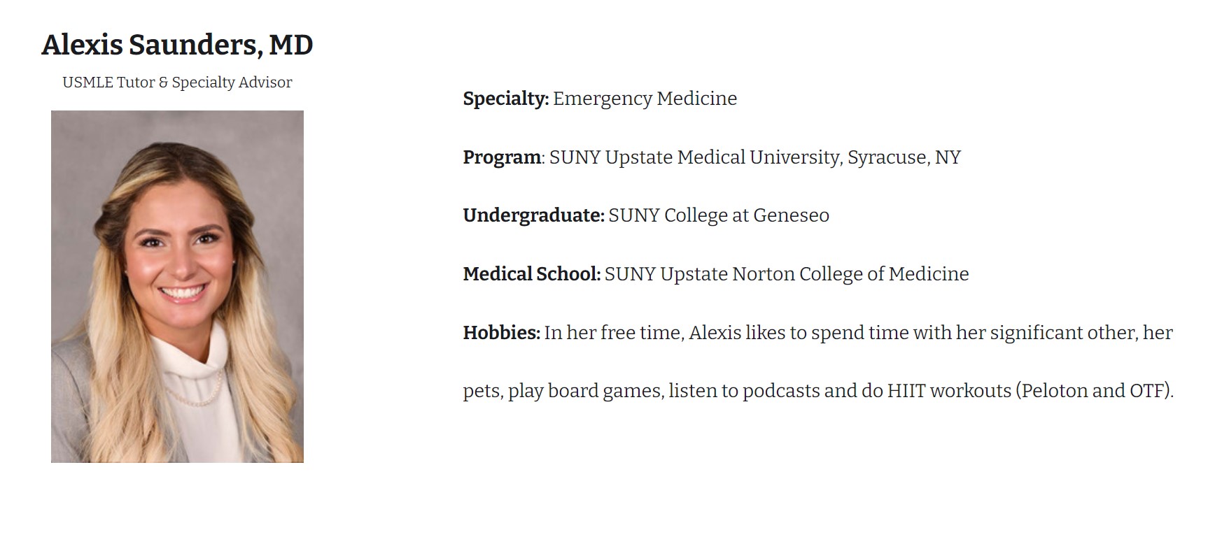 Alexis Saunders - USMLE Tutor | Specialty Advisor