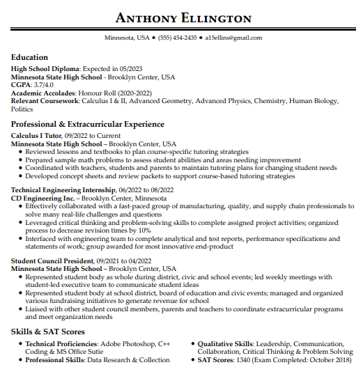 How To Write A High School Resume For College