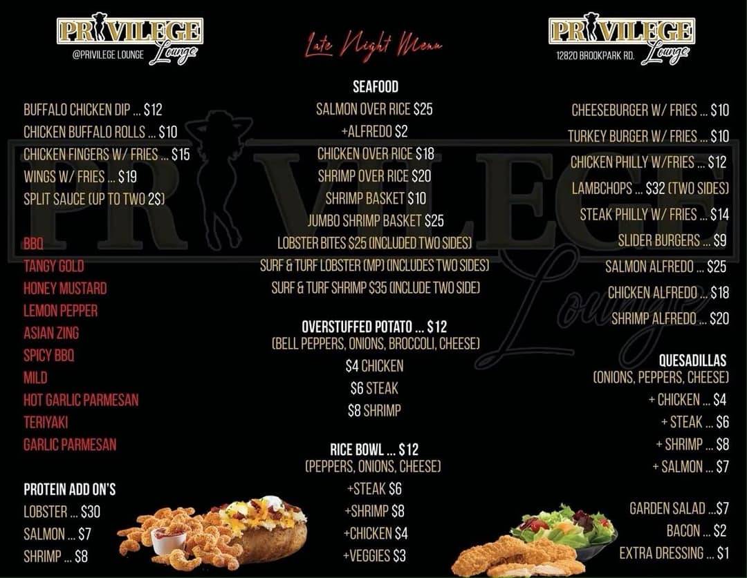 Menu ||| Privilege Lounge - Cleveland's Hottest Men's Lounge