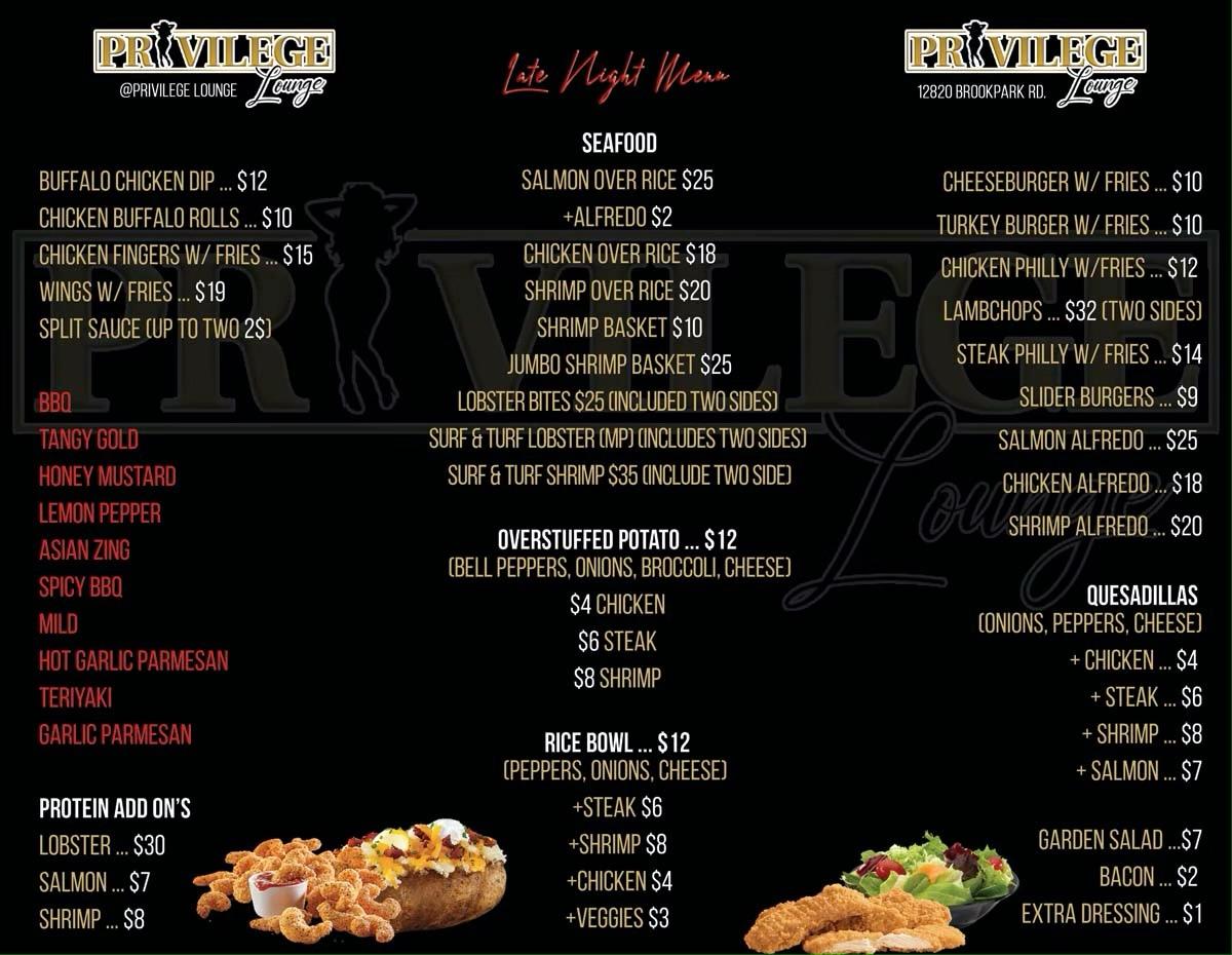 Menu ||| Privilege Lounge - Cleveland's Hottest Men's Lounge