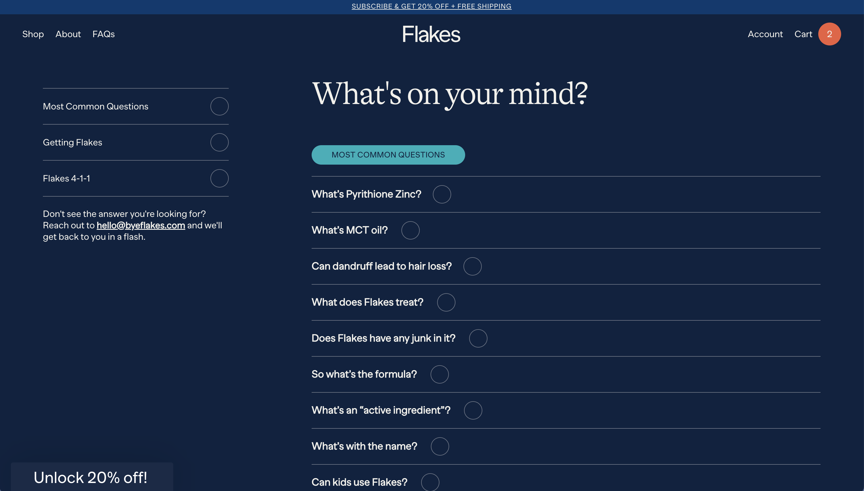 One Of 100s Of Shopify Examples Flake FAQ