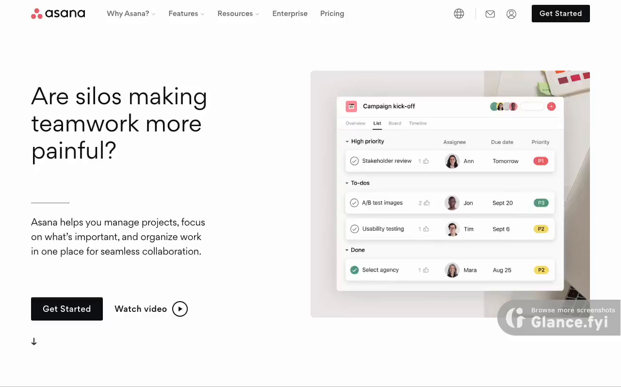 Asana (A/B Test Variant 1 | September 29, 2022) | Hero Section ...