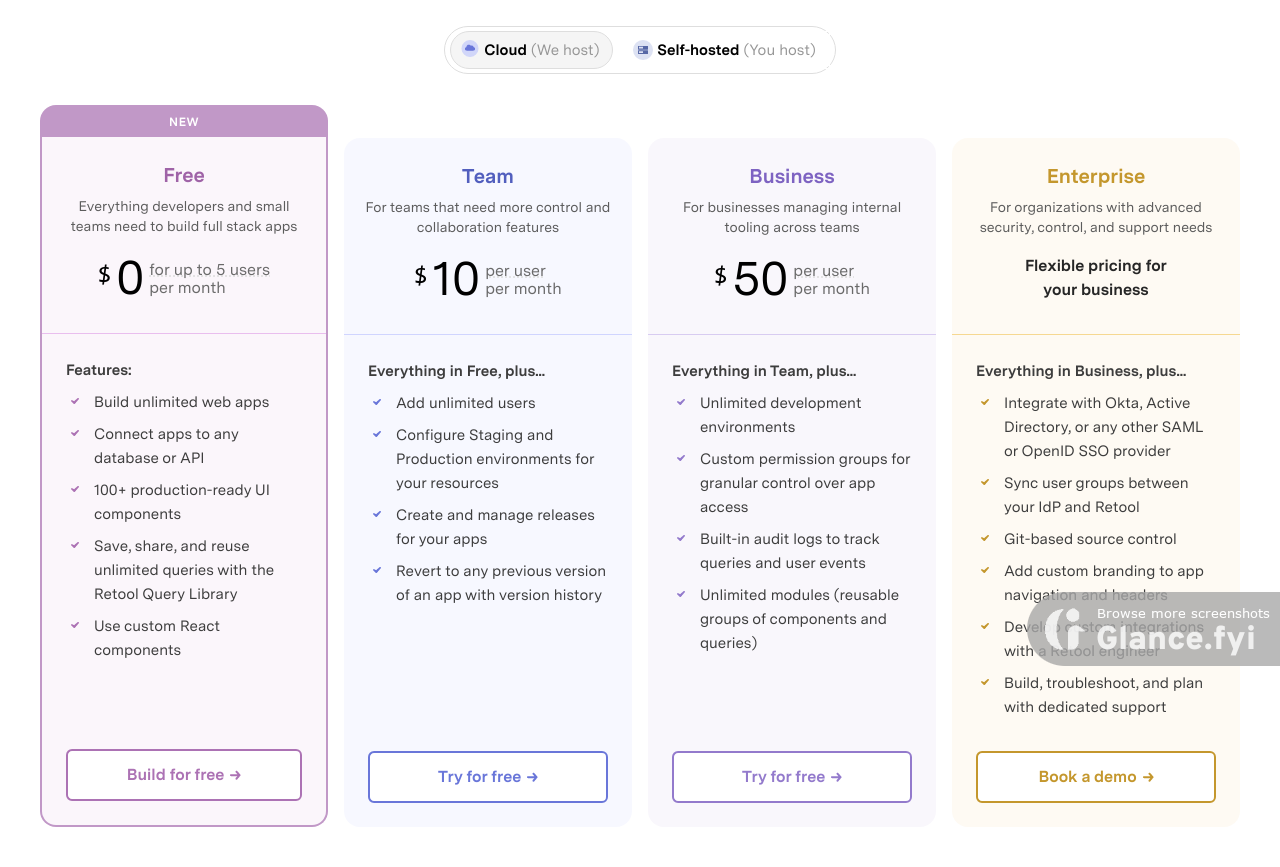 Retool | Pricing Pages on Glance