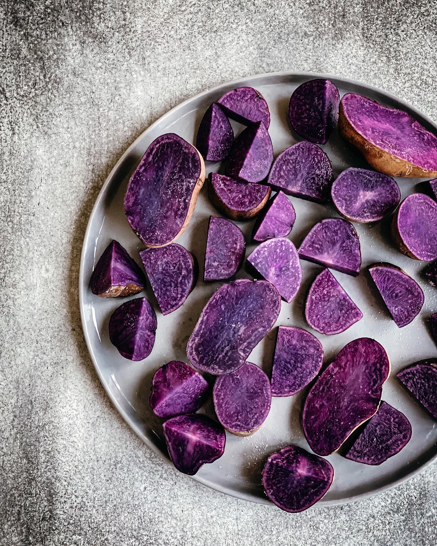 Blue Potatoes with Pickled Vegetables and White Balsamic Mustard Dressing