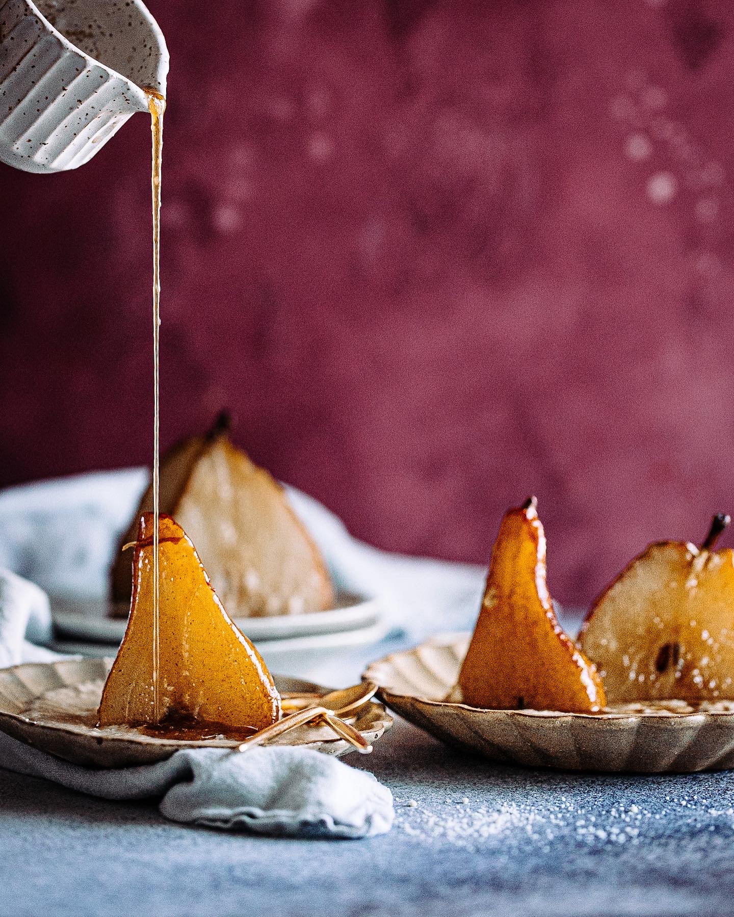 Roasted Pears with Vanilla Syrup and Almond Custard