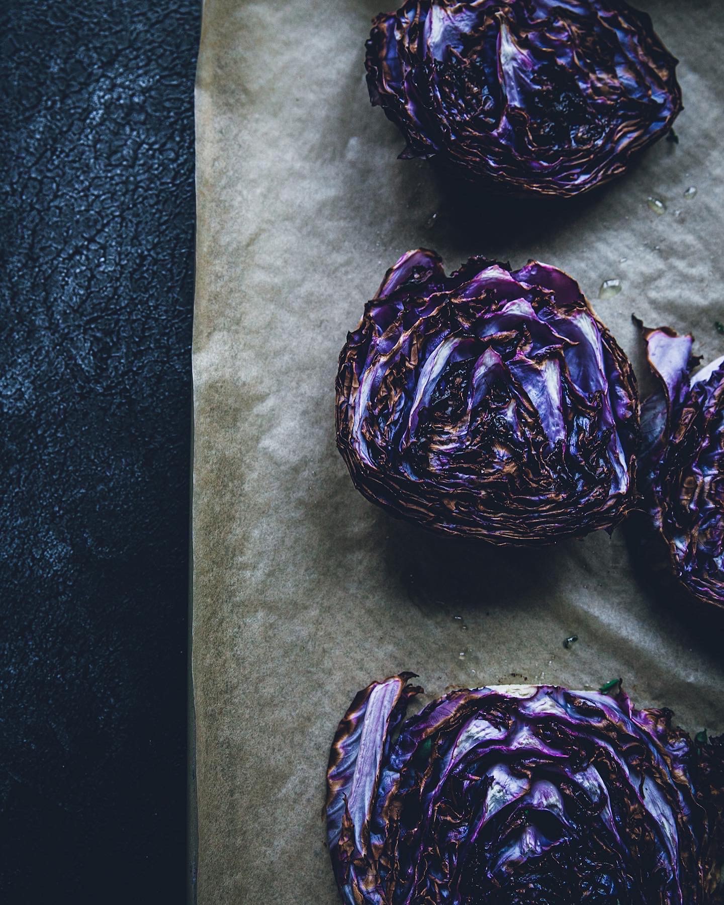 Roasted Purple Cabbage with Sriracha-Thyme Tahini Sauce