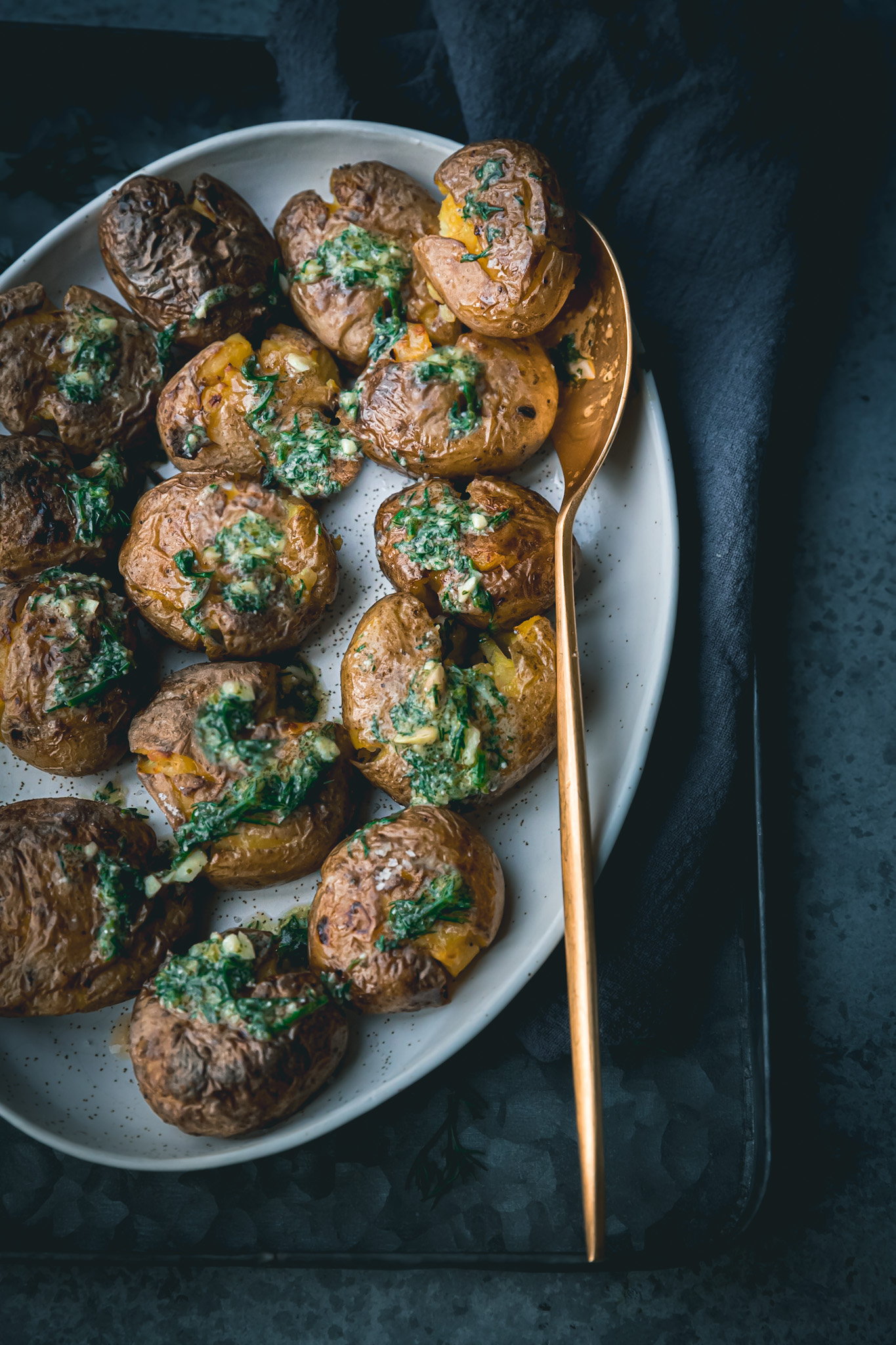 Easy Broiled Potatoes with Miso-Dill Vinaigrette