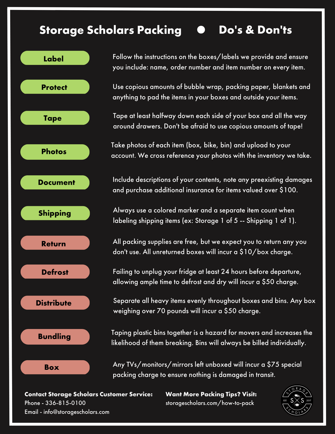 Storage Scholars | Packing Instructions