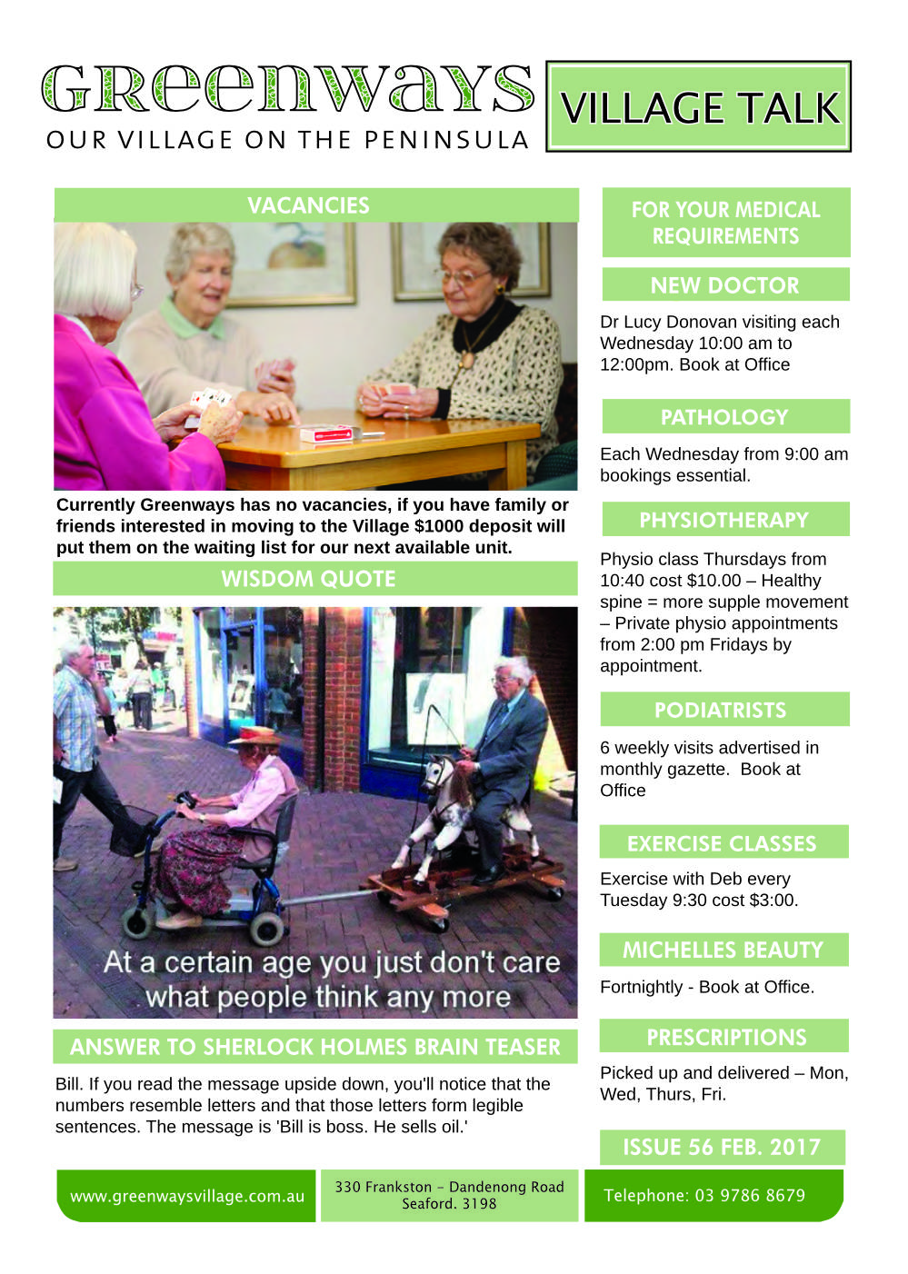 Village Talk – Summer 2017 – Greenways Retirement Village