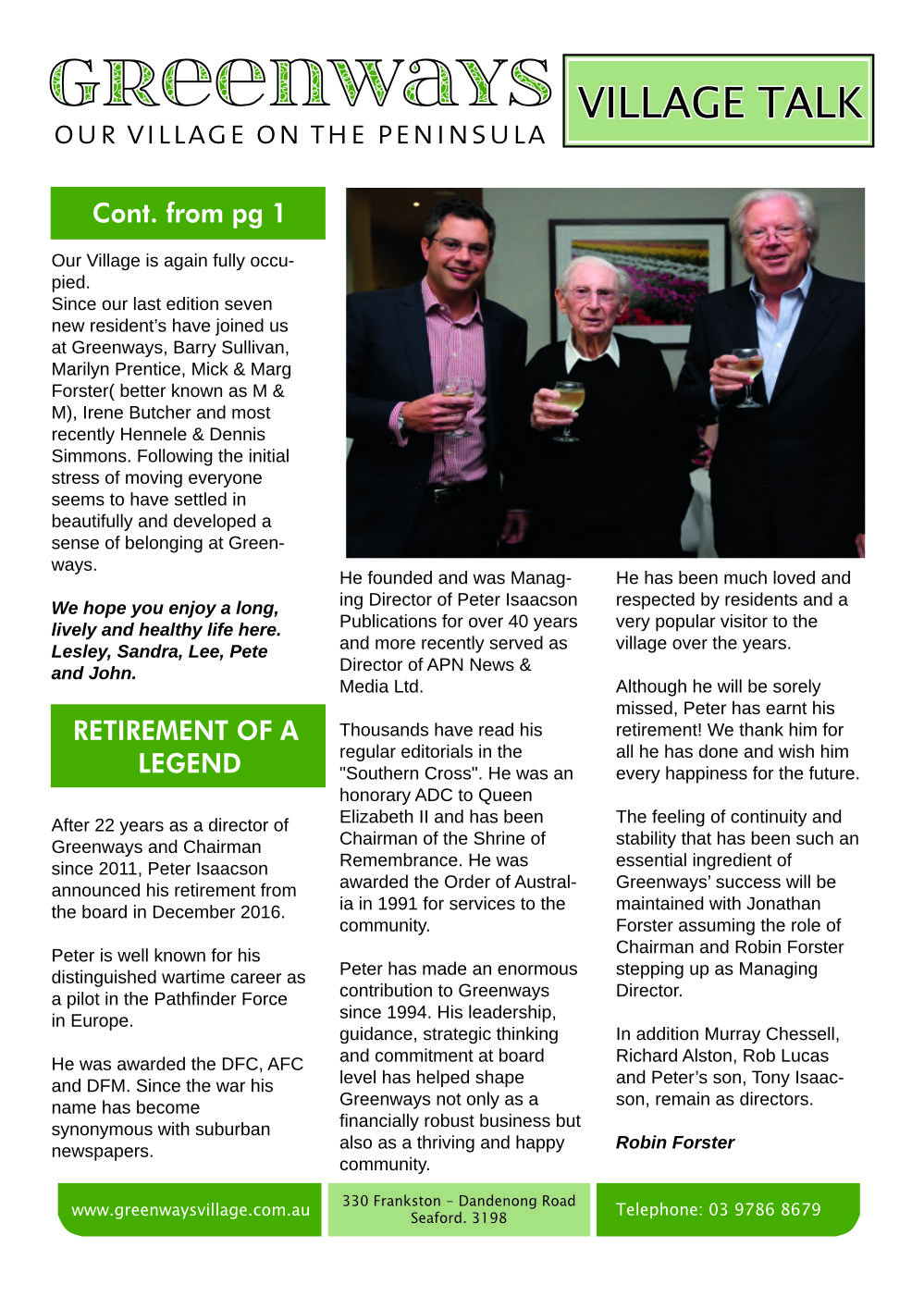 Village Talk – Summer 2017 – Greenways Retirement Village