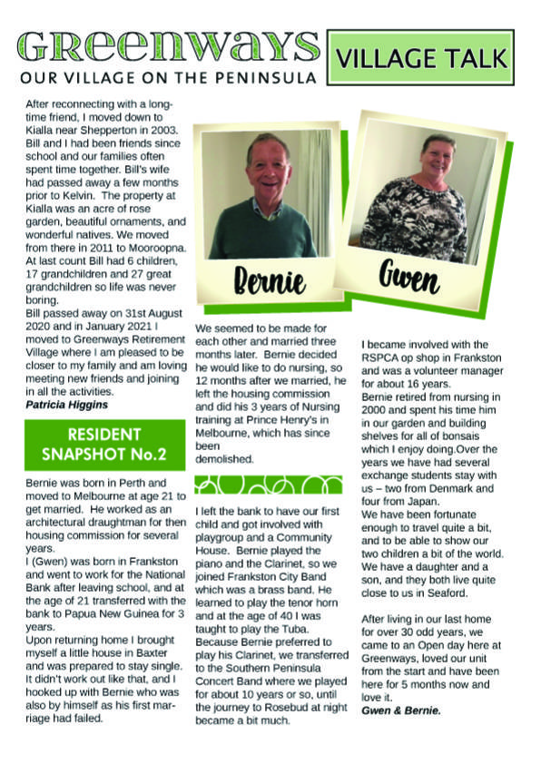 Village Talk – Spring 2021 – Greenways Retirement Village