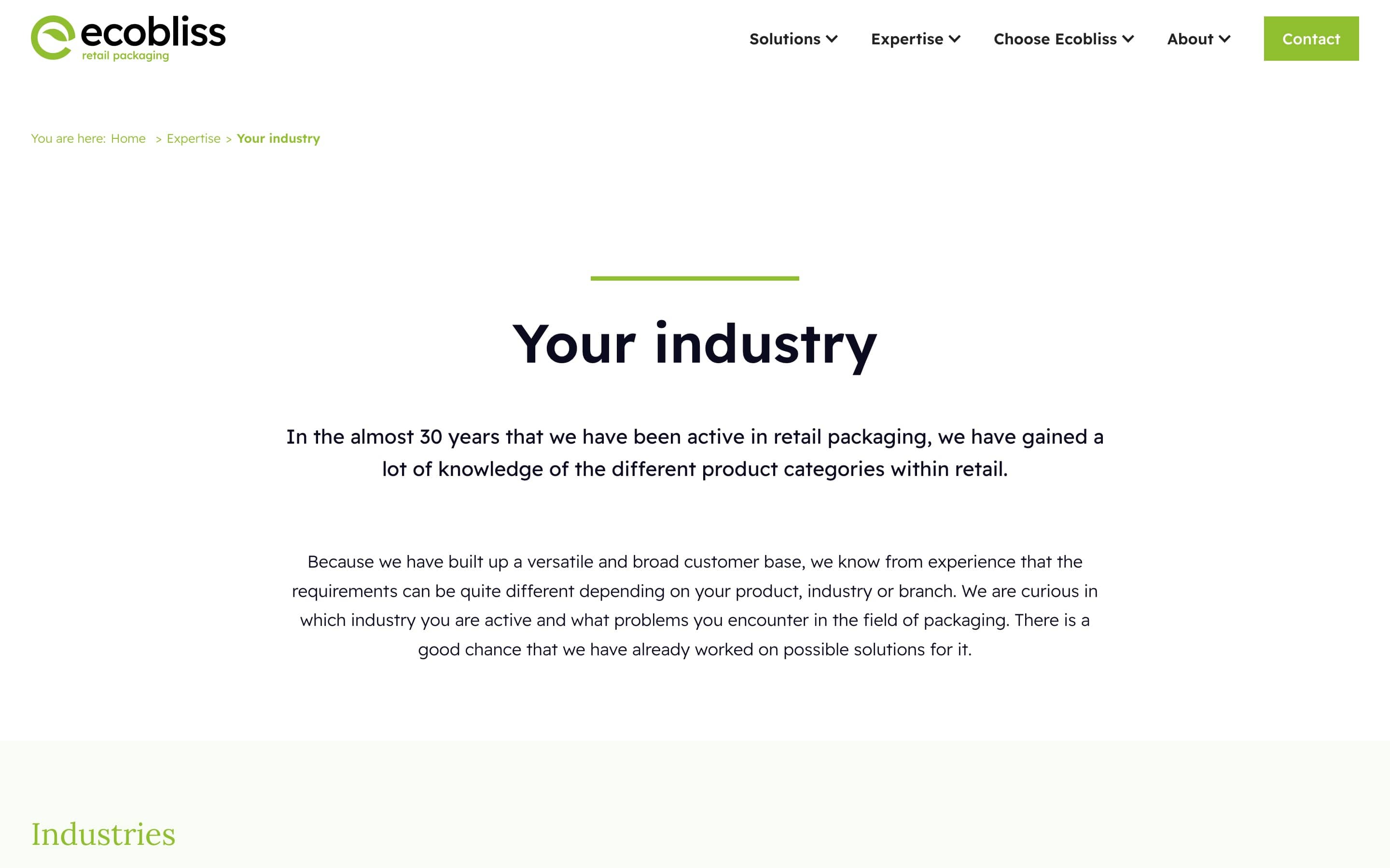 Your industry | Ecobliss Retail Packaging
